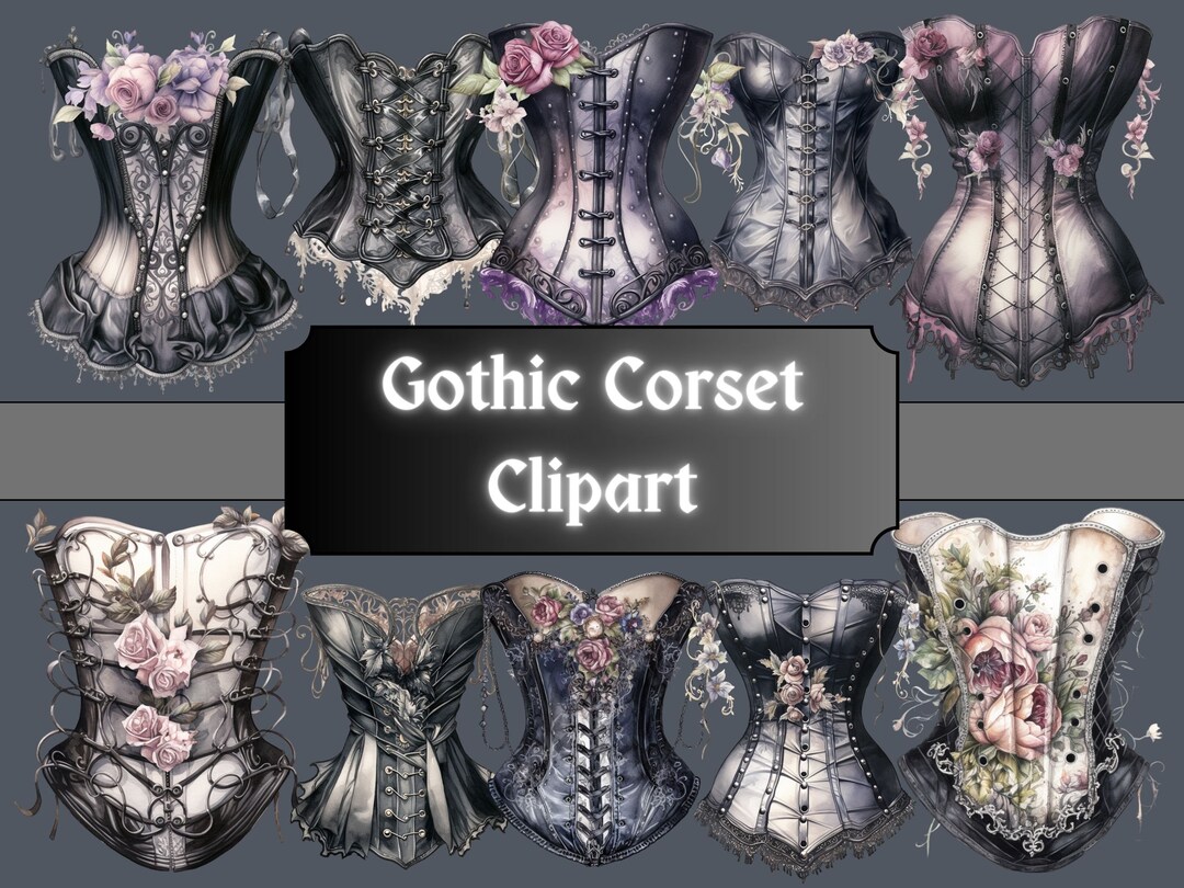 Gothic Corset Watercolor Clipart, Dark Fantasy Rose Girdle Clip Art ...