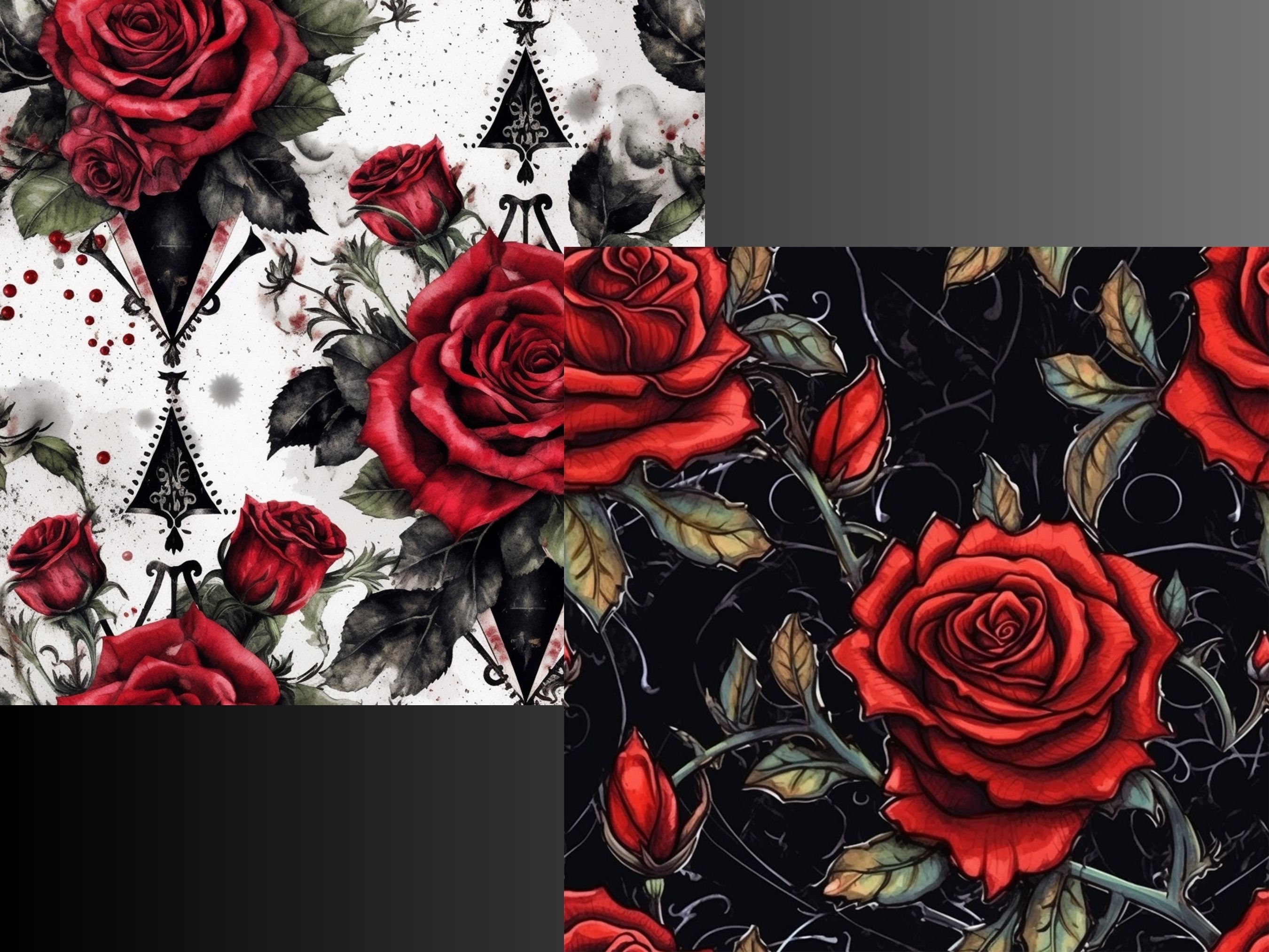 Red Rose Watercolor Seamless Pattern Gothic Floral Digital - Etsy