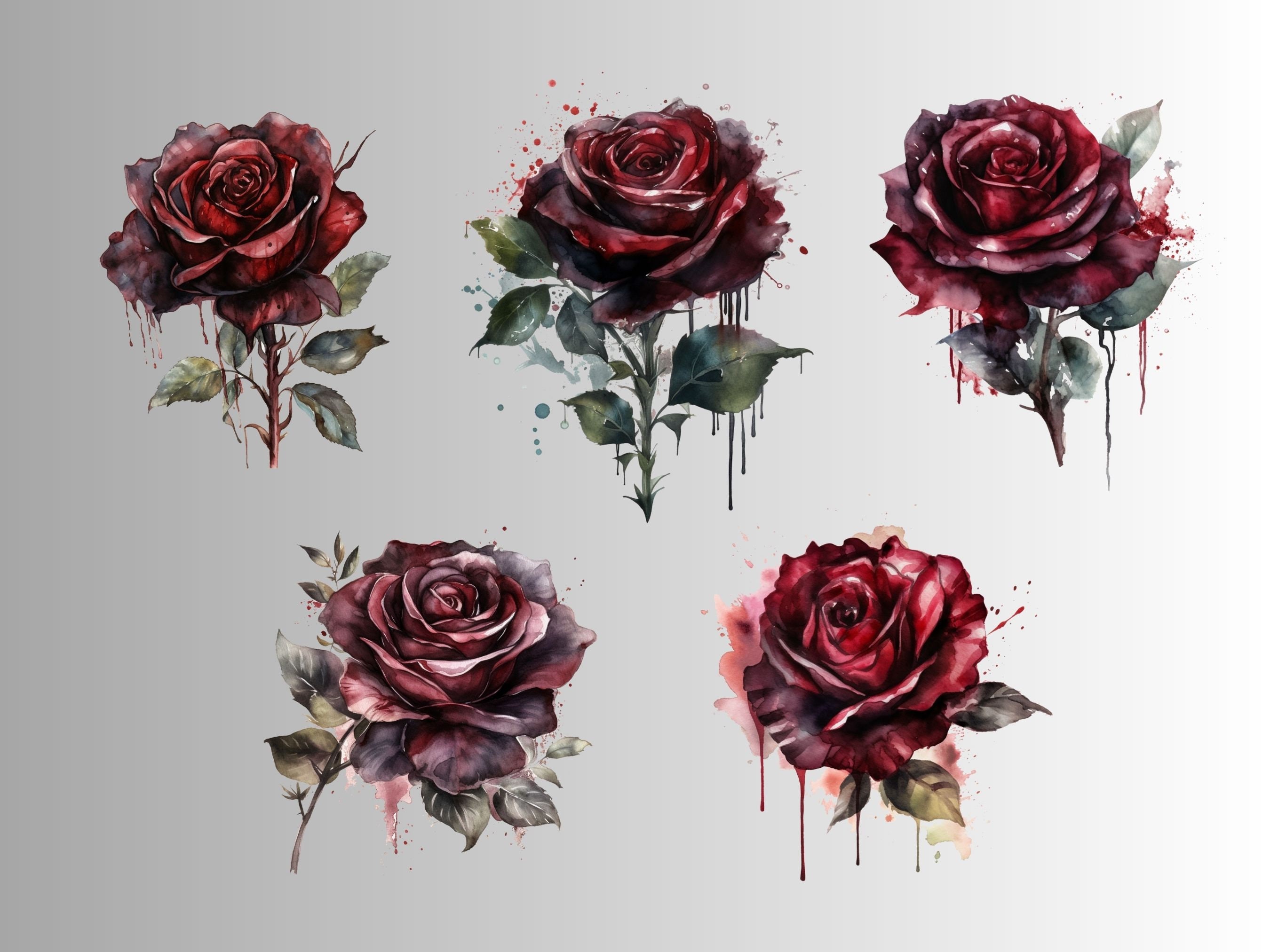 Red Roses Watercolor Clipart Floral Clip Art Gothic Flowers - Etsy