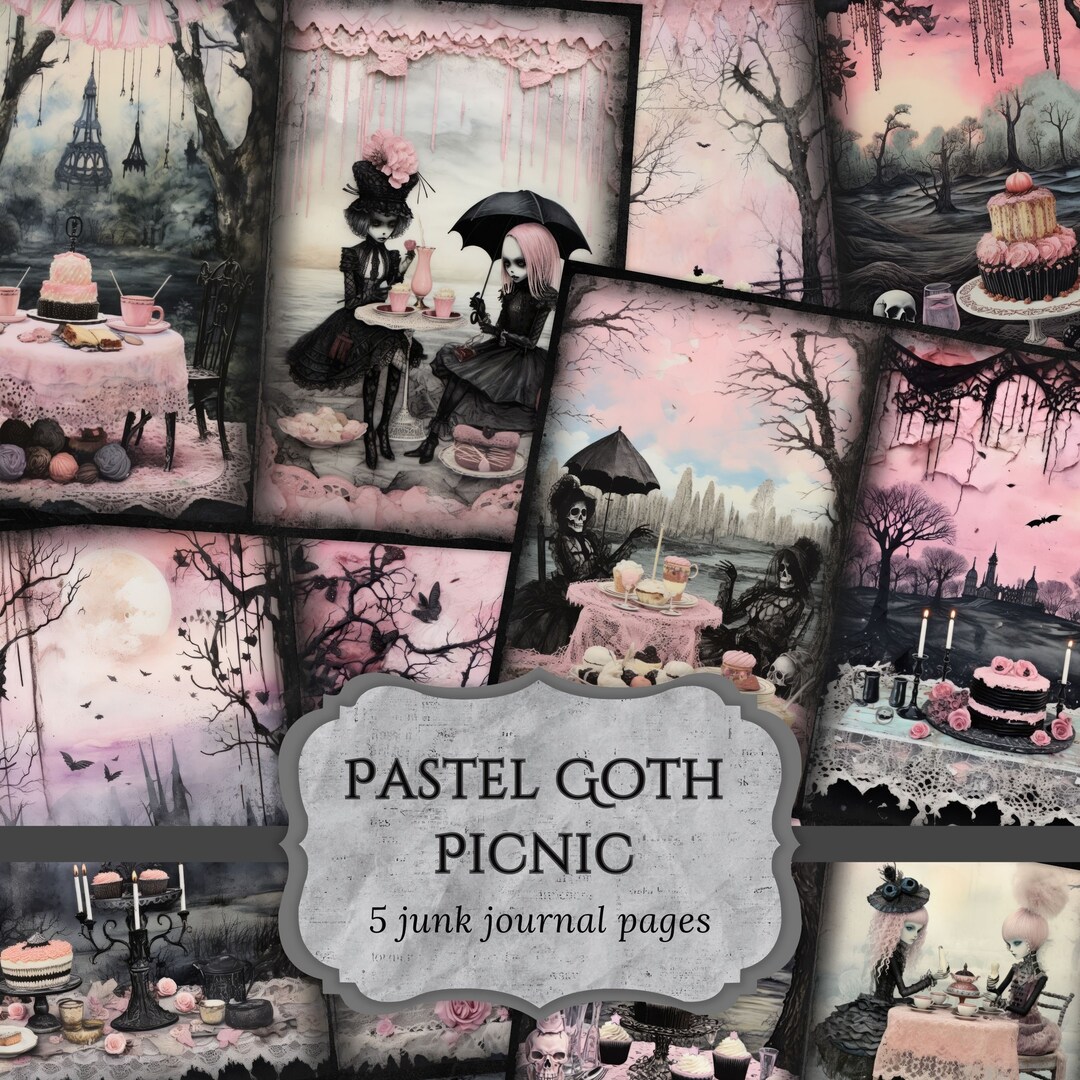Pastel Goth Picnic Junk Journal Pages, Pink Cupcakes Scrapbook Page ...