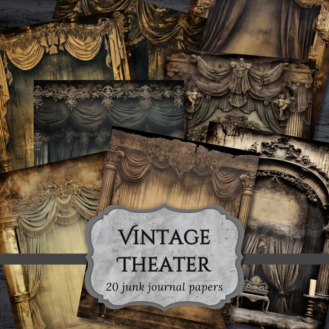 Vintage Theater Junk Journal Papers, Dark Fantasy Scrapbook Page, Drama ...