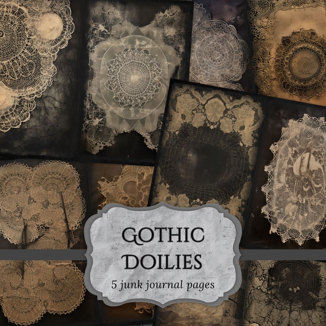 Gothic Doilies Junk Journal Pages, Dark Lace Scrapbook Page, Doily ...