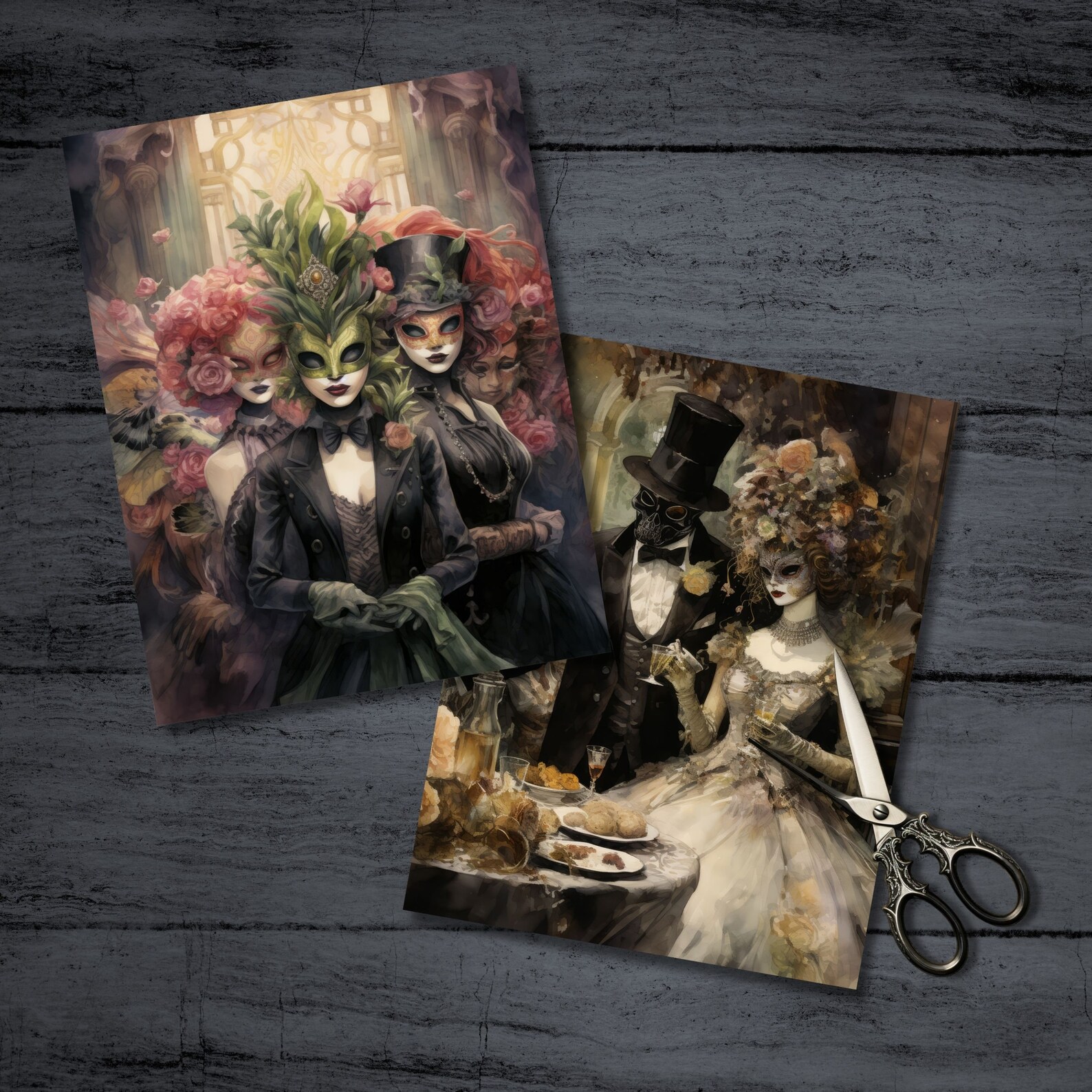 Gothic Spring Masquerade Junk Journal Papers, Mask Ball Scrapbook Page ...