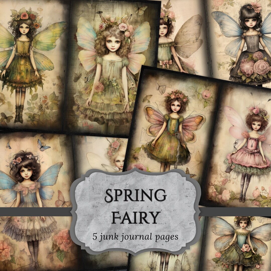 Spring Fairy Junk Journal Pages, Flower Girl Scrapbook Page, Fantasy ...