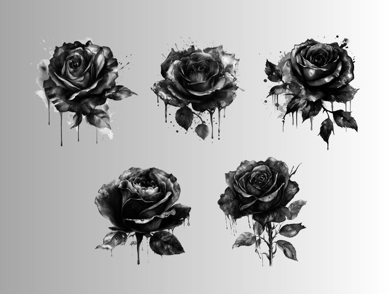 Full Black Silver Roses Watercolor Clipart Floral Clip Art - Etsy