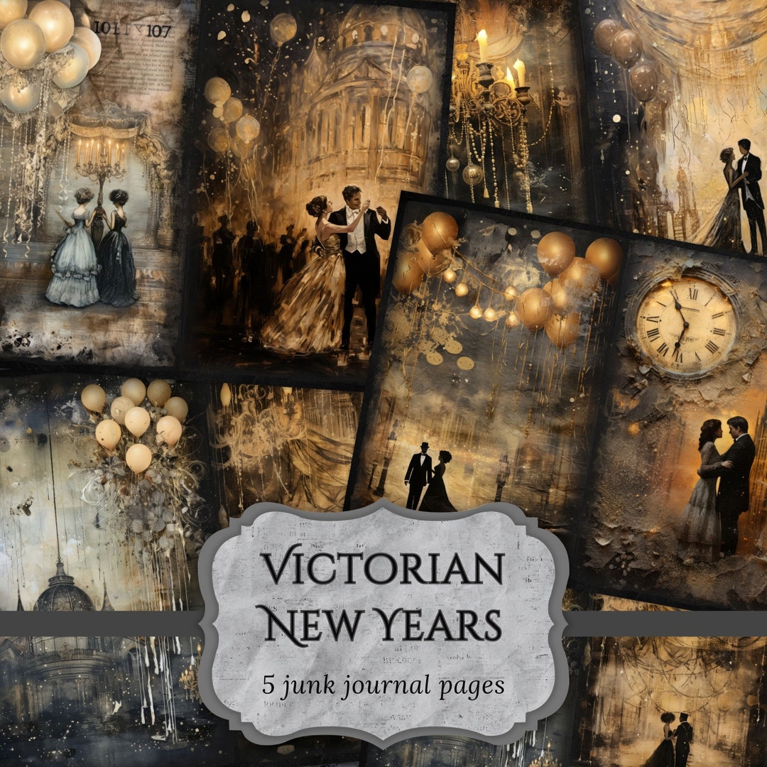 Victorian New Years Junk Journal Pages, Celebration Scrapbook Page ...