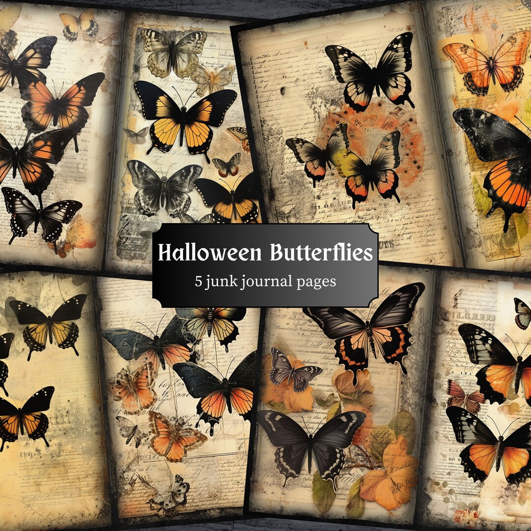 Halloween Butterflies Junk Journal Pages, Vintage Butterfly Scrapbook ...