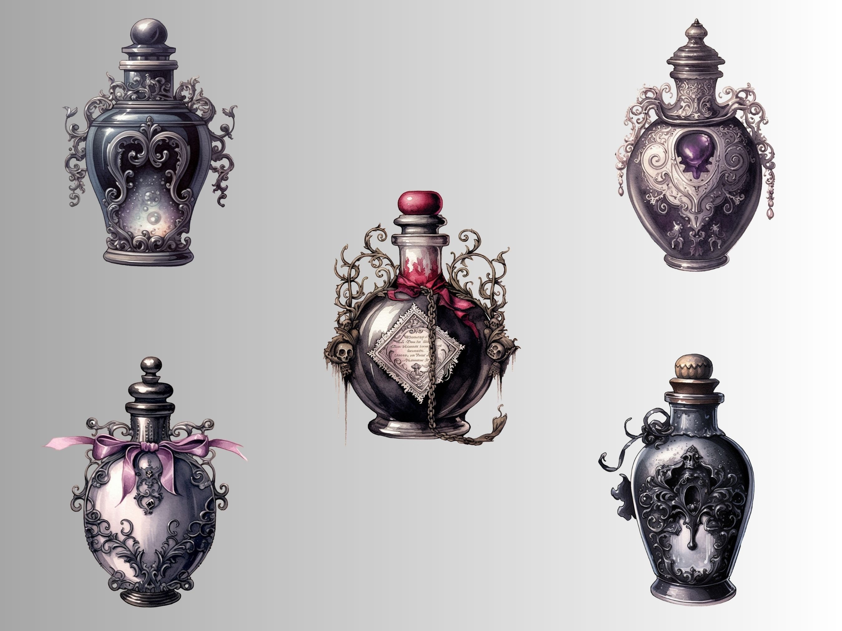 Gothic Potion Bottle Watercolor Clipart Magical Mystical Clip - Etsy