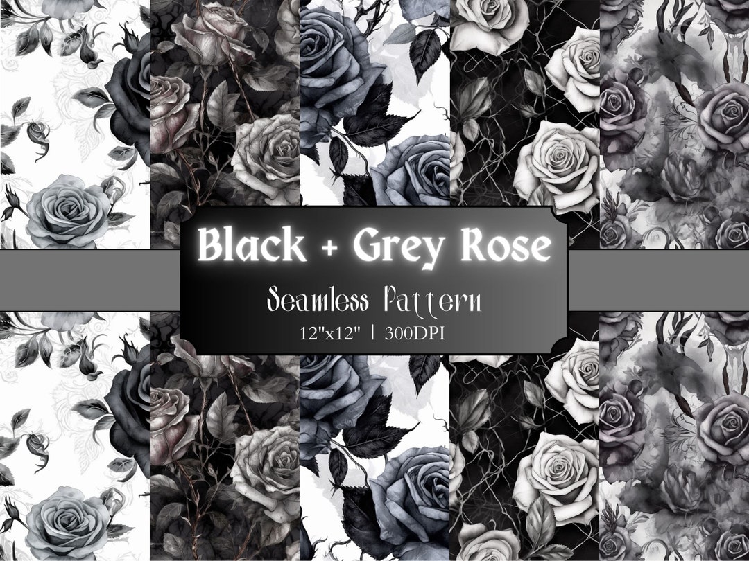 Black Rose Watercolor Seamless Pattern, Gothic Floral Digital Paper ...
