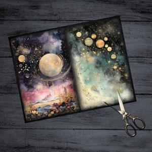 Celestial Galaxy Junk Journal Pages, Space Scrapbook Page, Planets ...