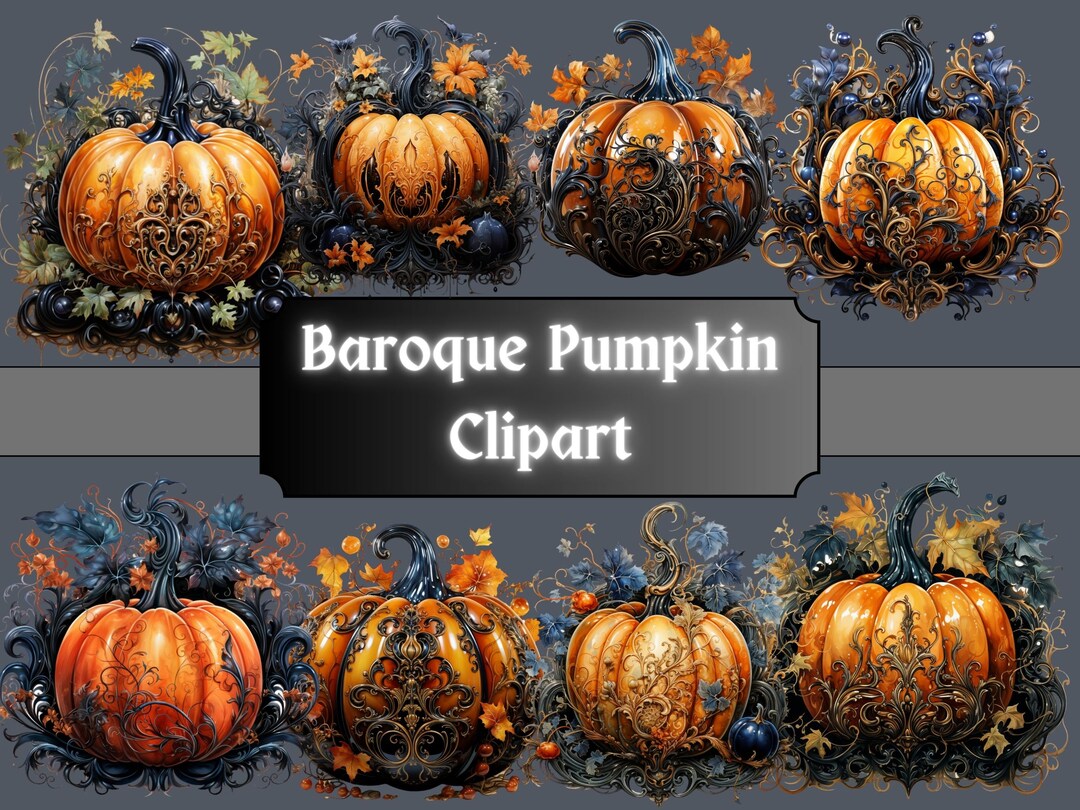 Baroque Pumpkin Watercolor Clipart, Ornate Halloween Pumpkins Clip Art ...