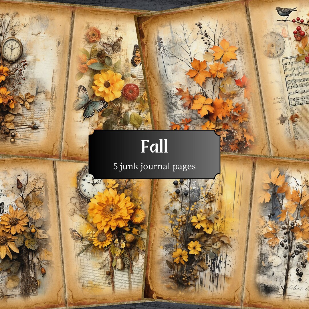 Fall Junk Journal Pages, Autumn Leaves Scrapbook Page, Fall Ephemera ...