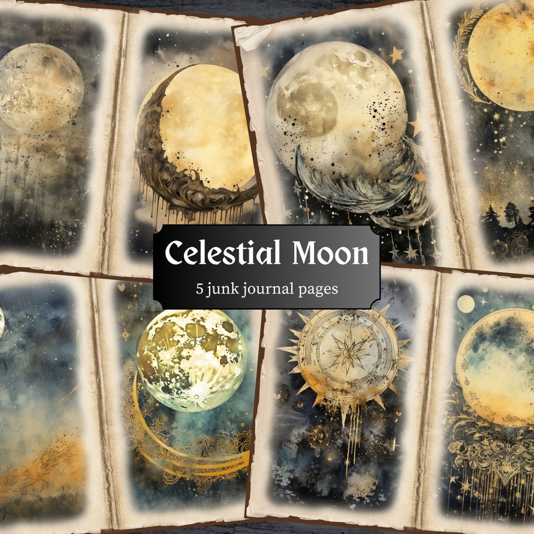 Celestial Moon Junk Journal Pages, Dark Fantasy Scrapbook Page, Lunar ...