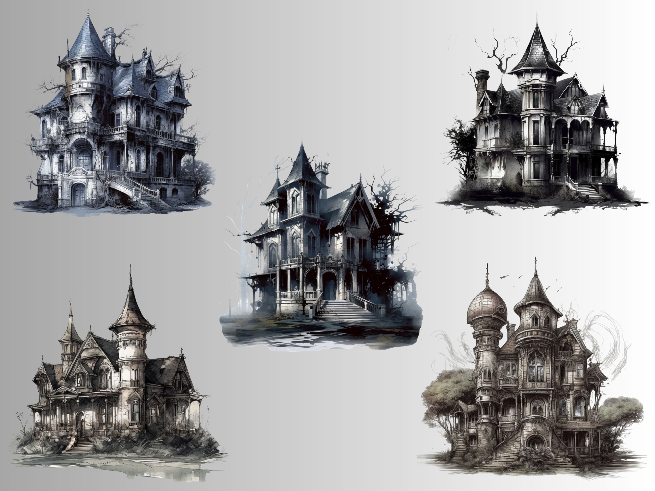 Gothic Mansion Watercolor Clipart Dark Fantasy Clip Art - Etsy Australia
