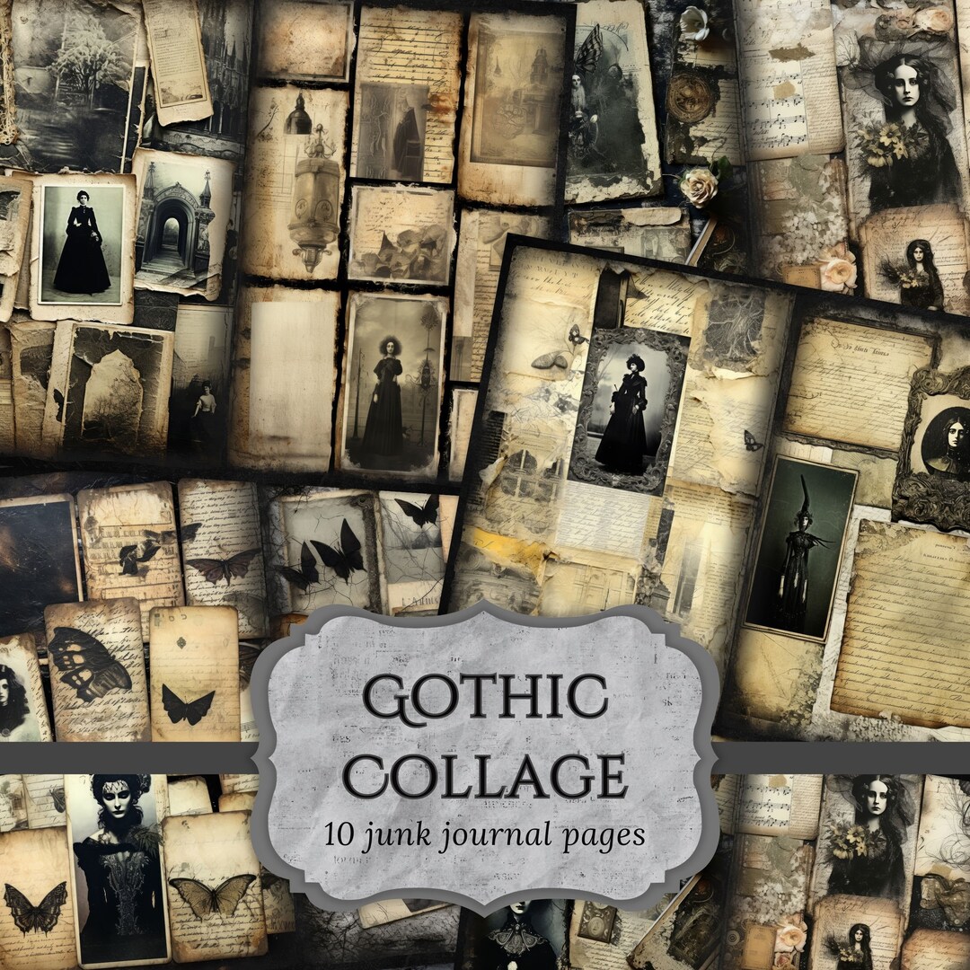 Gothic Collage Junk Journal Pages, Mixed Media Scrapbook Page, Dark ...
