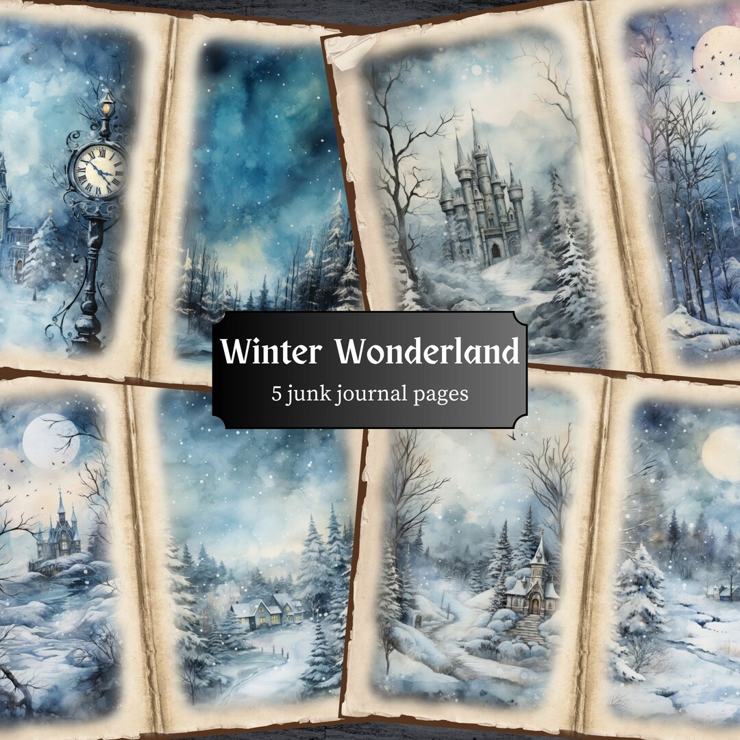 Winter Wonderland Junk Journal Pages, Snow Landscape Scrapbook Page ...