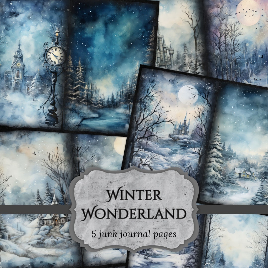 Winter Wonderland Junk Journal Pages, Snow Landscape Scrapbook Page ...