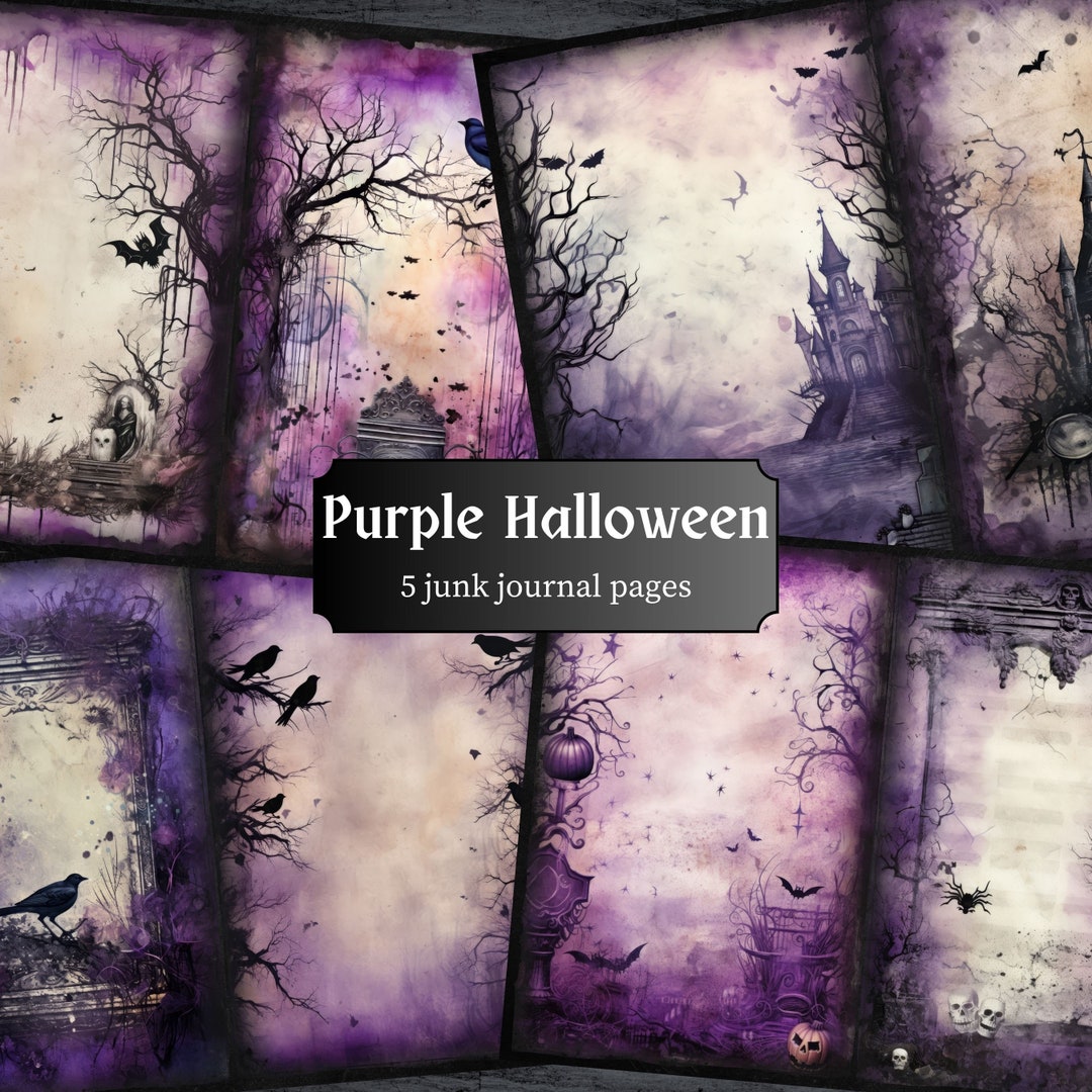 Purple Halloween Junk Journal Pages, Spooky Scrapbook Page, Vintage ...
