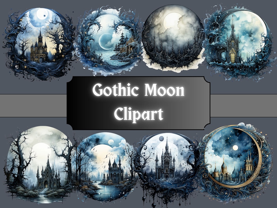 Gothic Moon Watercolor Clipart, Lunar Eclipse Clip Art, Dark Fantasy ...