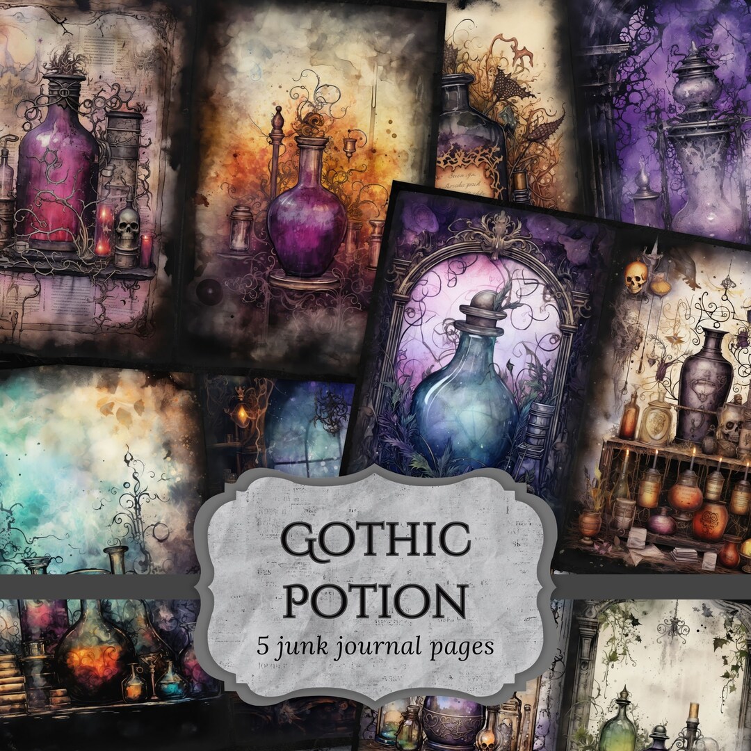 Gothic Potion Junk Journal Pages, Dark Fantasy Scrapbook Page, Magic ...