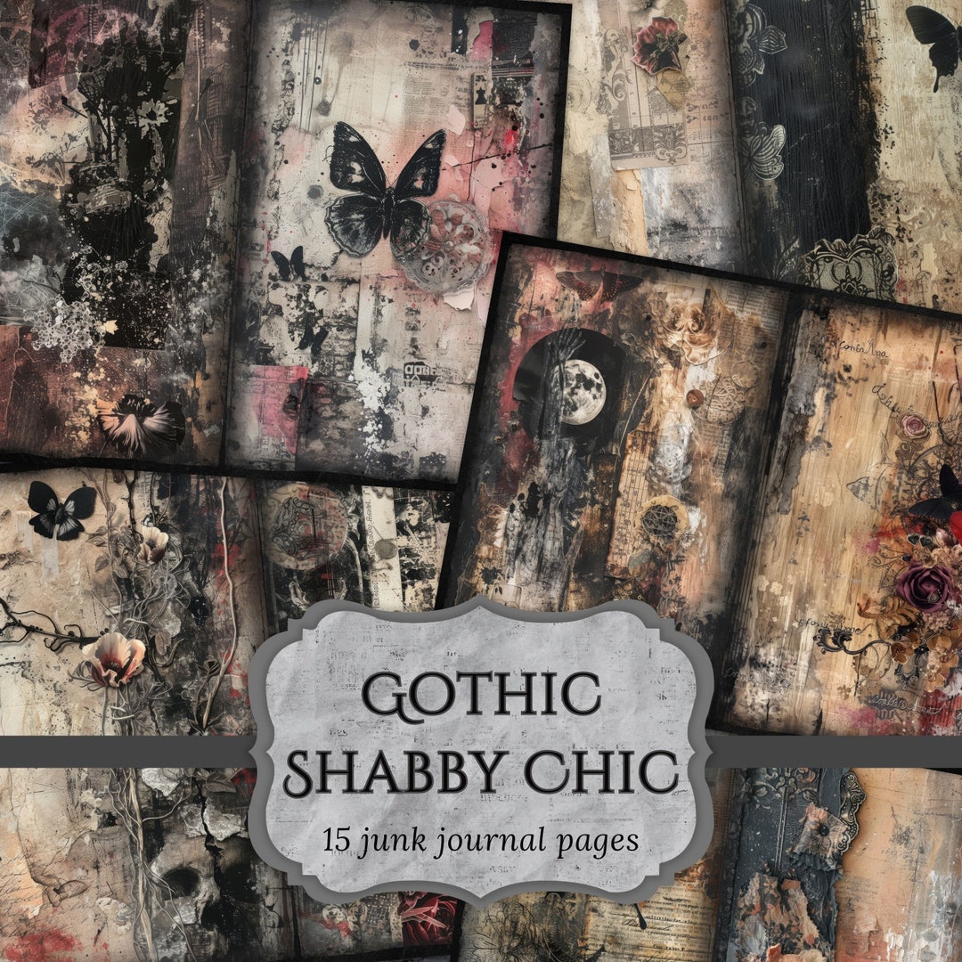 Gothic Shabby Chic Junk Journal Pages, Mixed Media Scrapbook Page, Dark ...