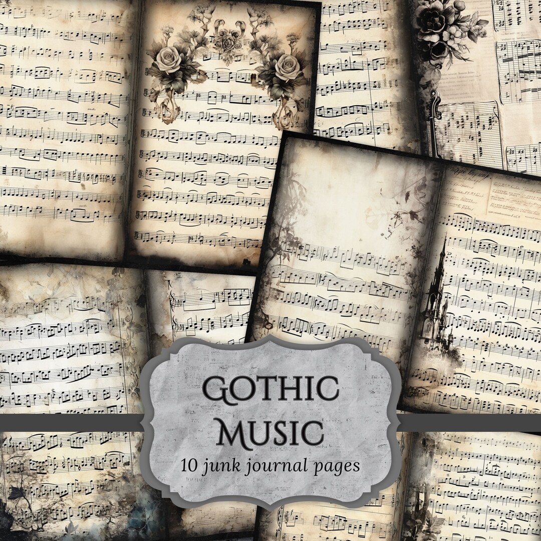 Gothic Music Junk Journal Pages, Musical Sheet Scrapbook Page, Vintage ...
