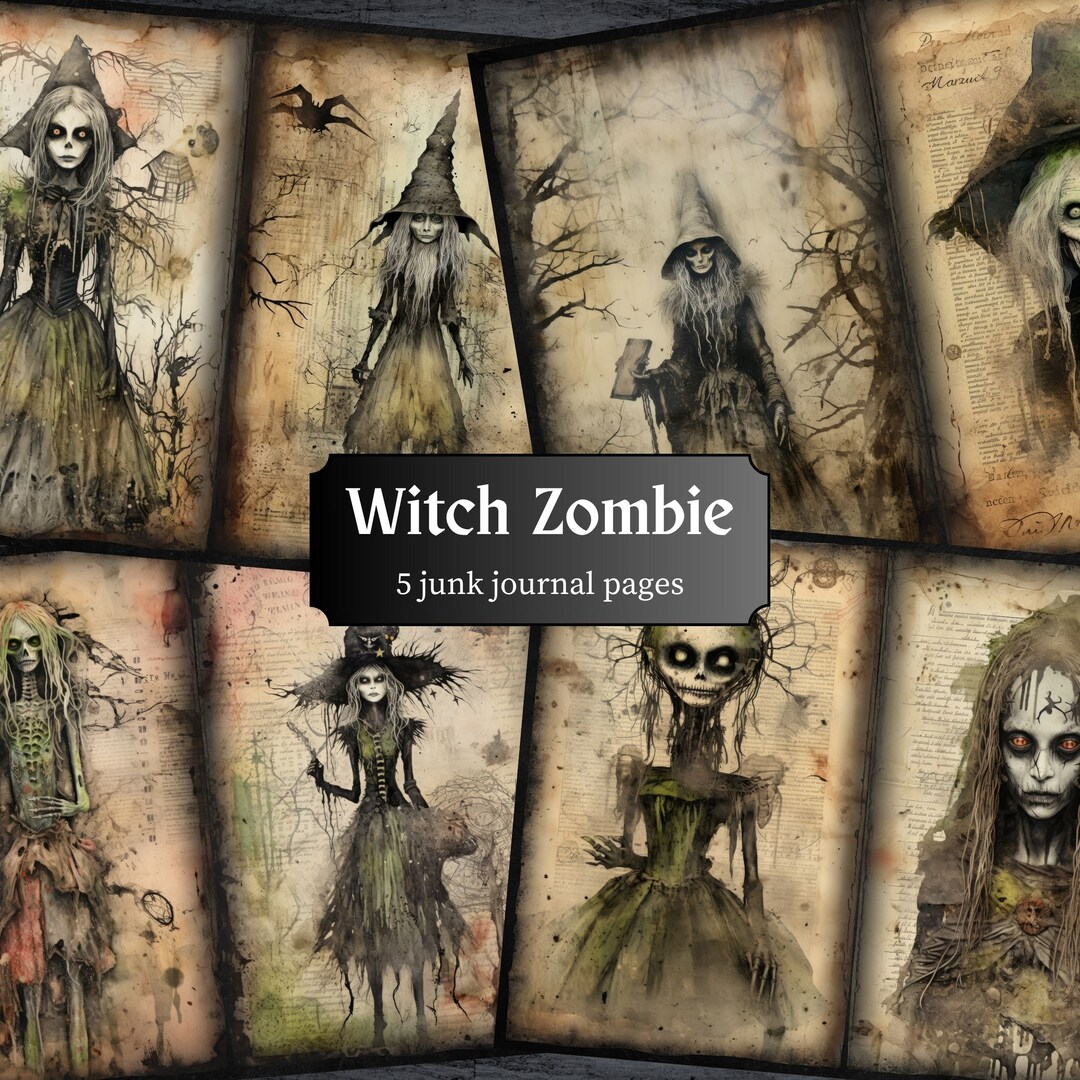 Witch Zombie Junk Journal Pages, Gothic Halloween Scrapbooking Page ...
