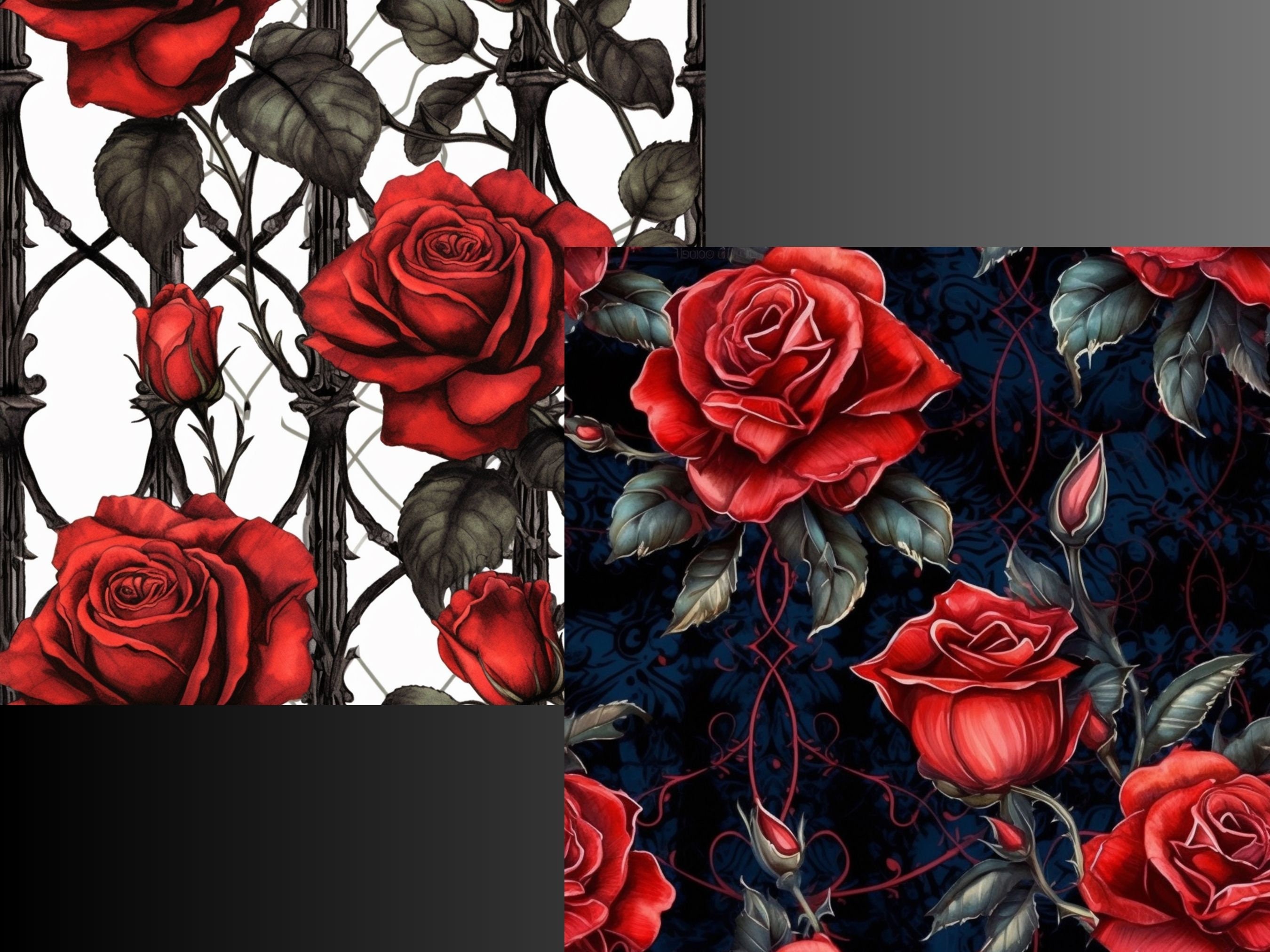 Red Rose Watercolor Seamless Pattern Gothic Floral Digital - Etsy