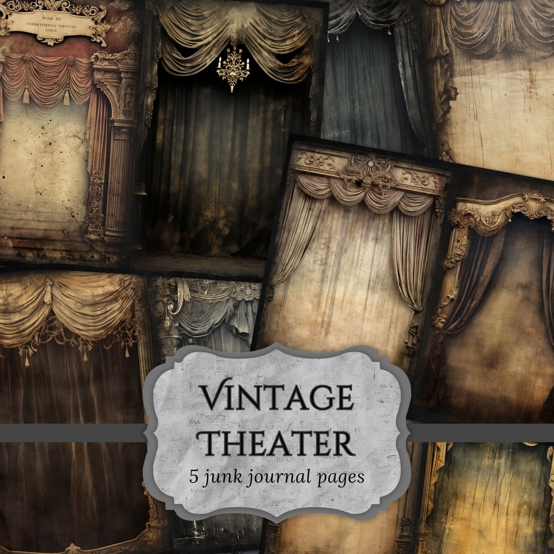 Vintage Theater Junk Journal Pages, Dark Fantasy Scrapbook Page, Drama ...