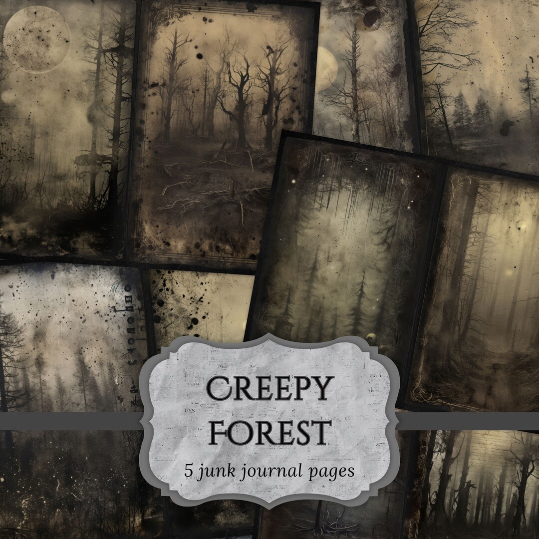 Creepy Forest Junk Journal Pages, Dark Woodland Scrapbook Page, Moody ...