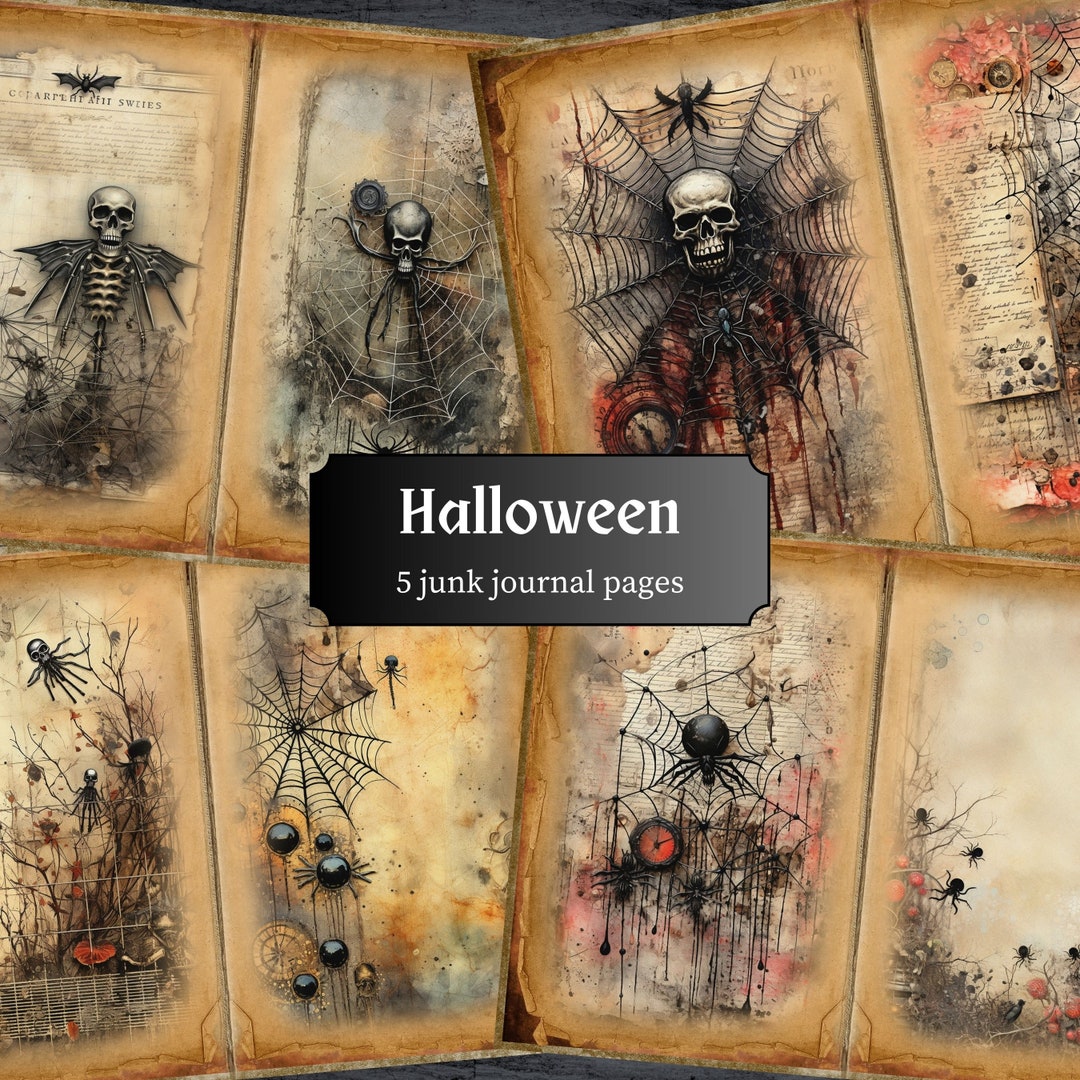 Halloween Spider Cobbweb Junk Journal Pages, Spooky Scrapbook Page ...