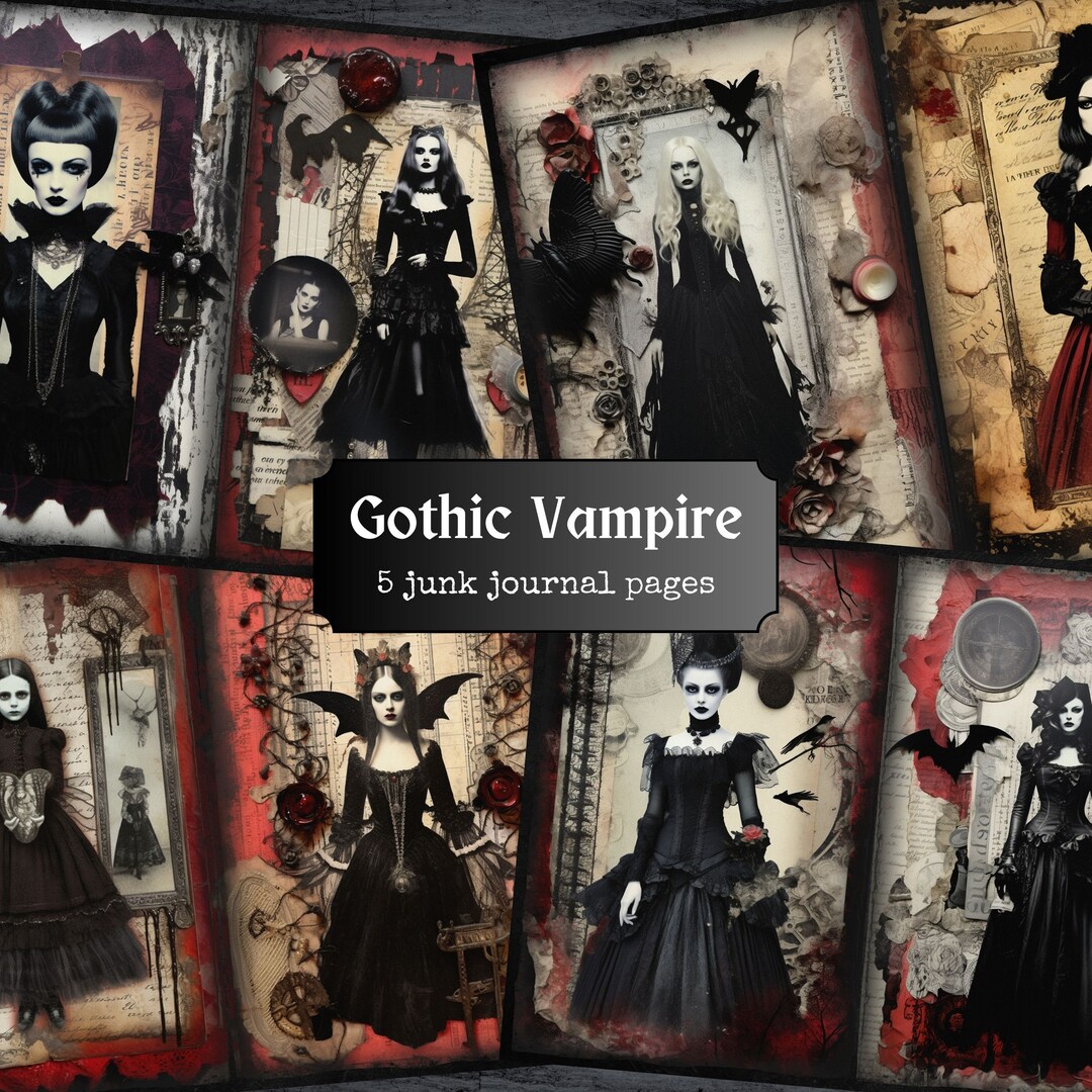 Gothic Vampire Junk Journal Pages Bloodsucker Scrapbook Page Halloween ...