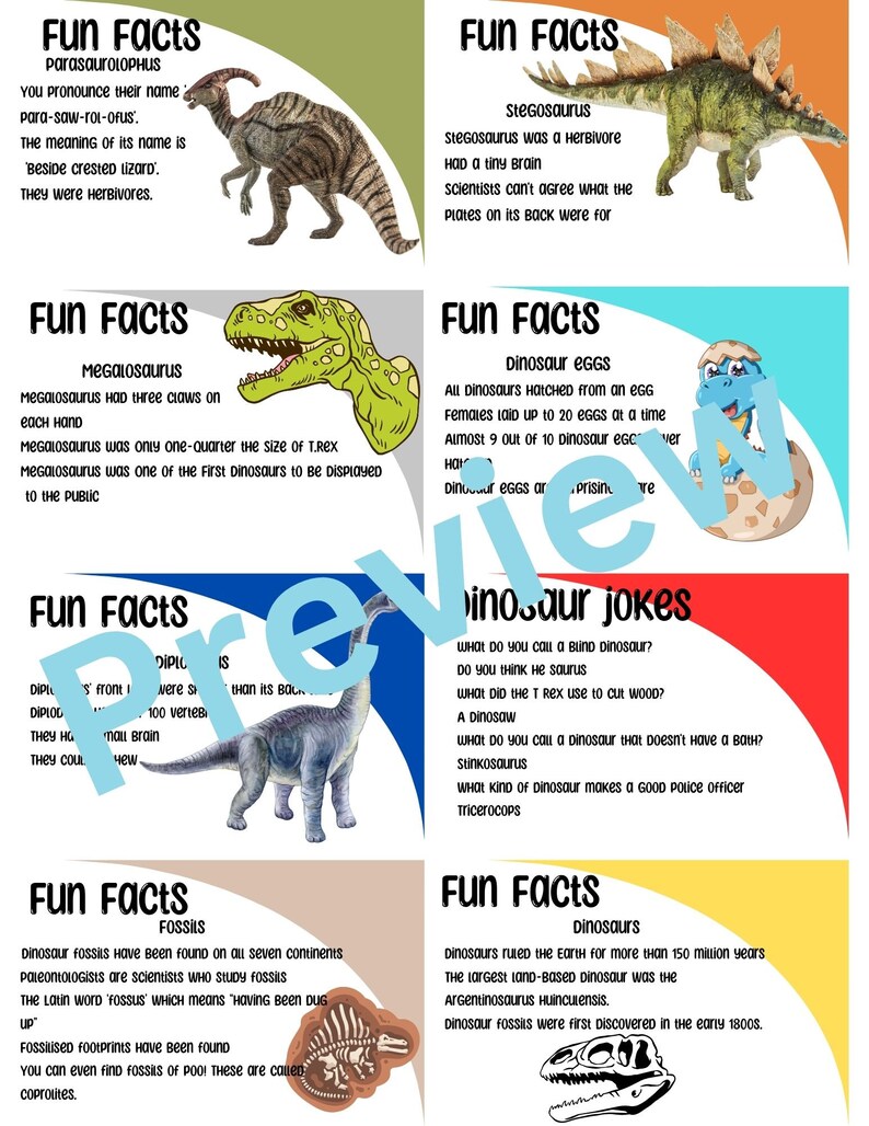 24 Printable Dinosaur Facts Lunchbox Notes, Pillow Notes, - Etsy