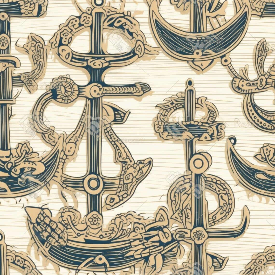 4 Seamless Golden Boat Anchor Pattern - Etsy