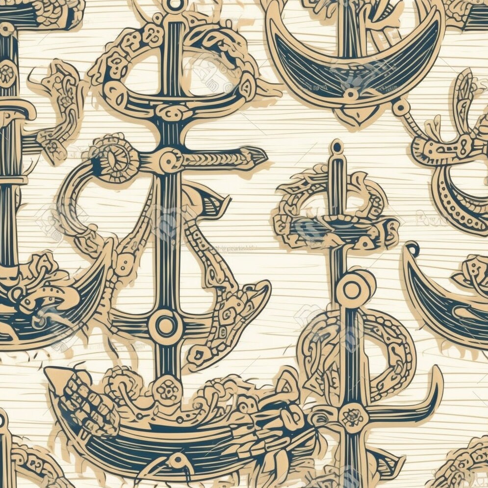 4 Seamless Golden Boat Anchor Pattern - Etsy