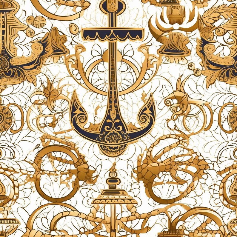 4 Seamless Golden Boat Anchor Pattern - Etsy