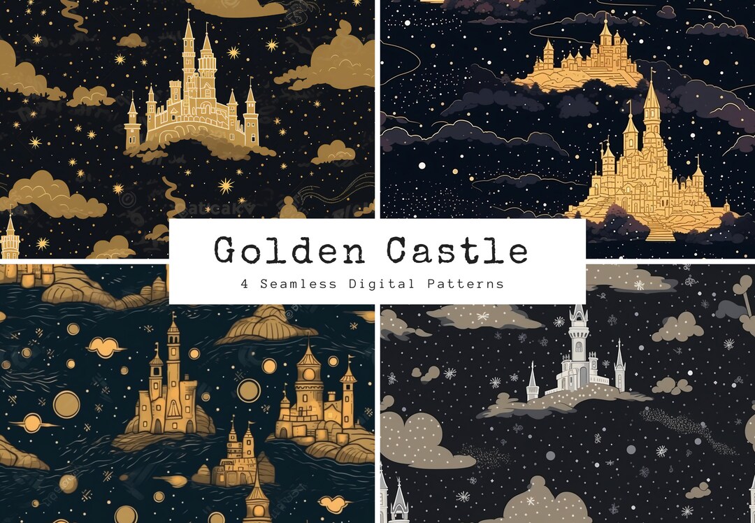 4 Seamless Golden Castle Patterns - Etsy