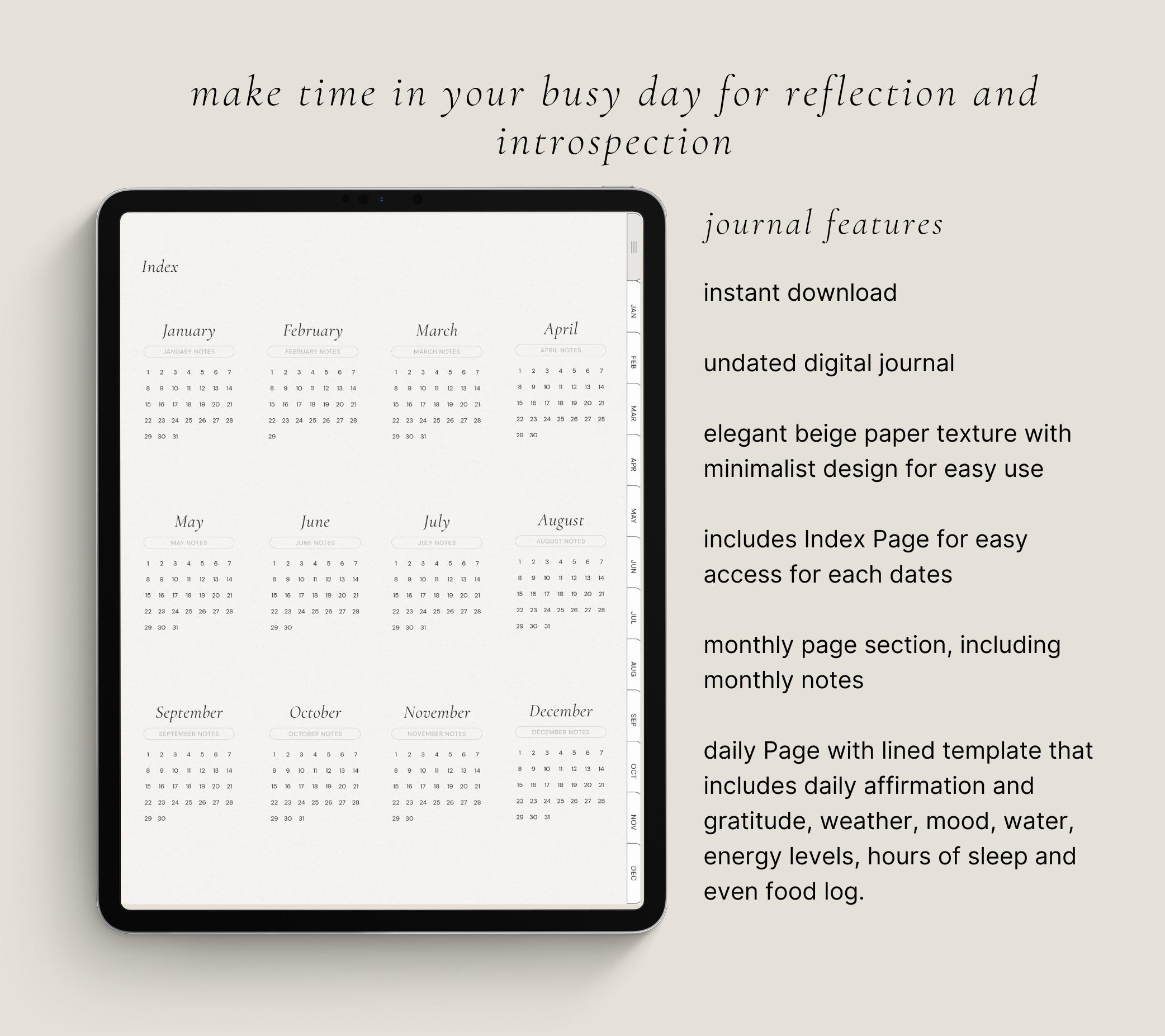 Minimalist Daily Digital Journal, Digital Diary, Mindfulness Journal ...
