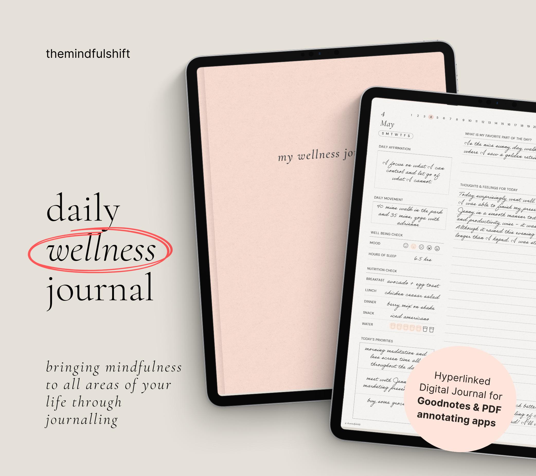 Wellness Journal, Digital Daily Journal Goodnotes, Digital Diary ...