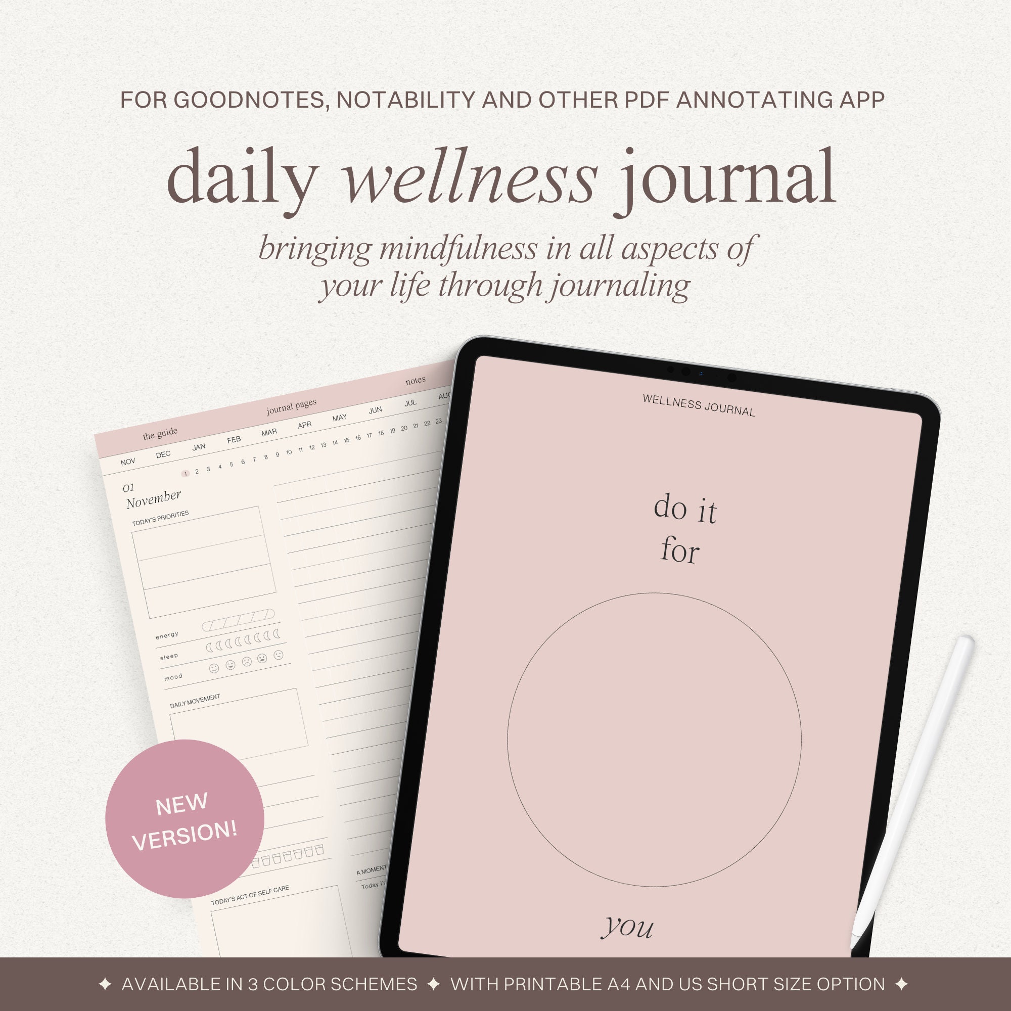 Wellness Journal, Digital Daily Journal Goodnotes, Digital Diary ...