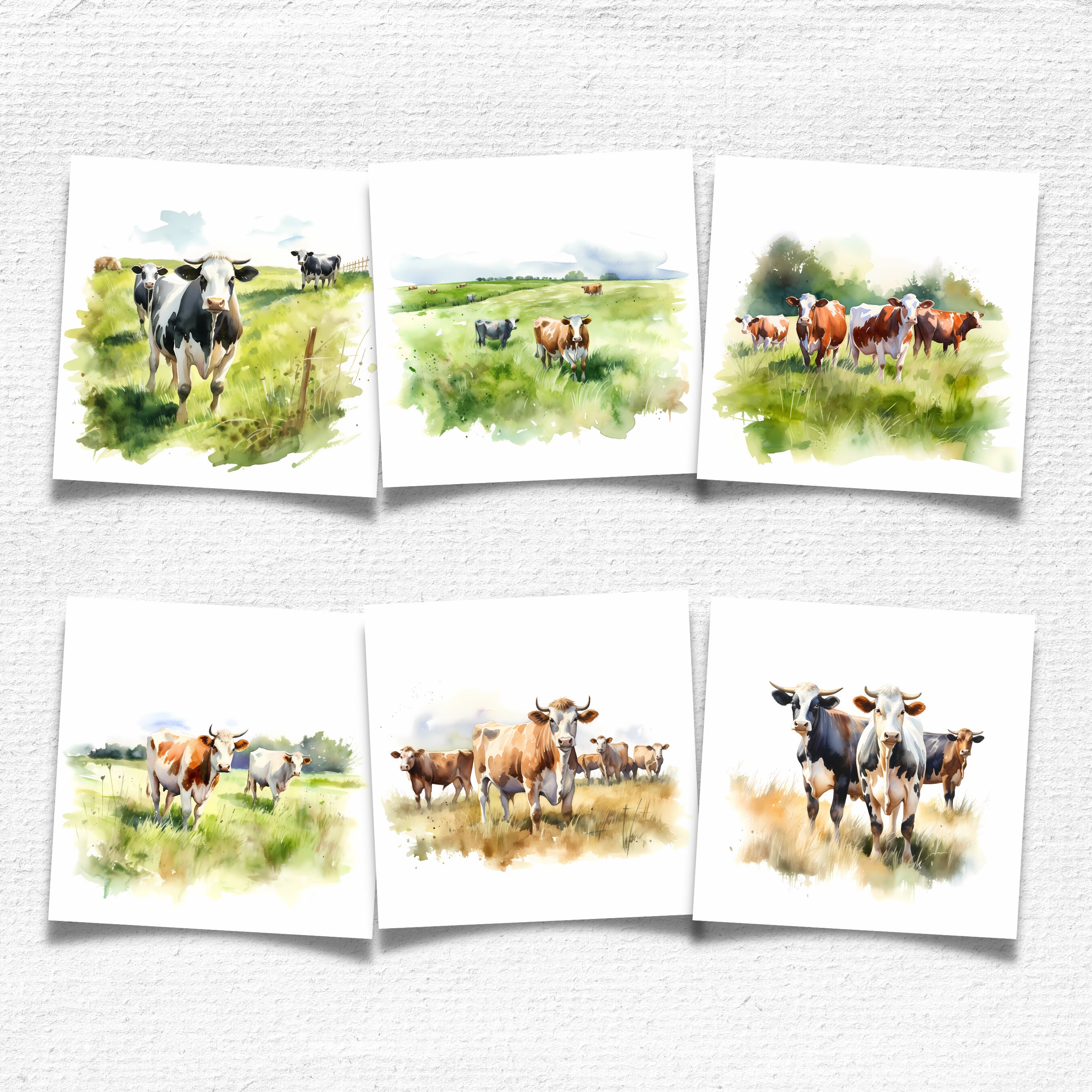 Cattle in the Field Clipart, Cows PNG, Cow Watercolor Clipart, Cows ...