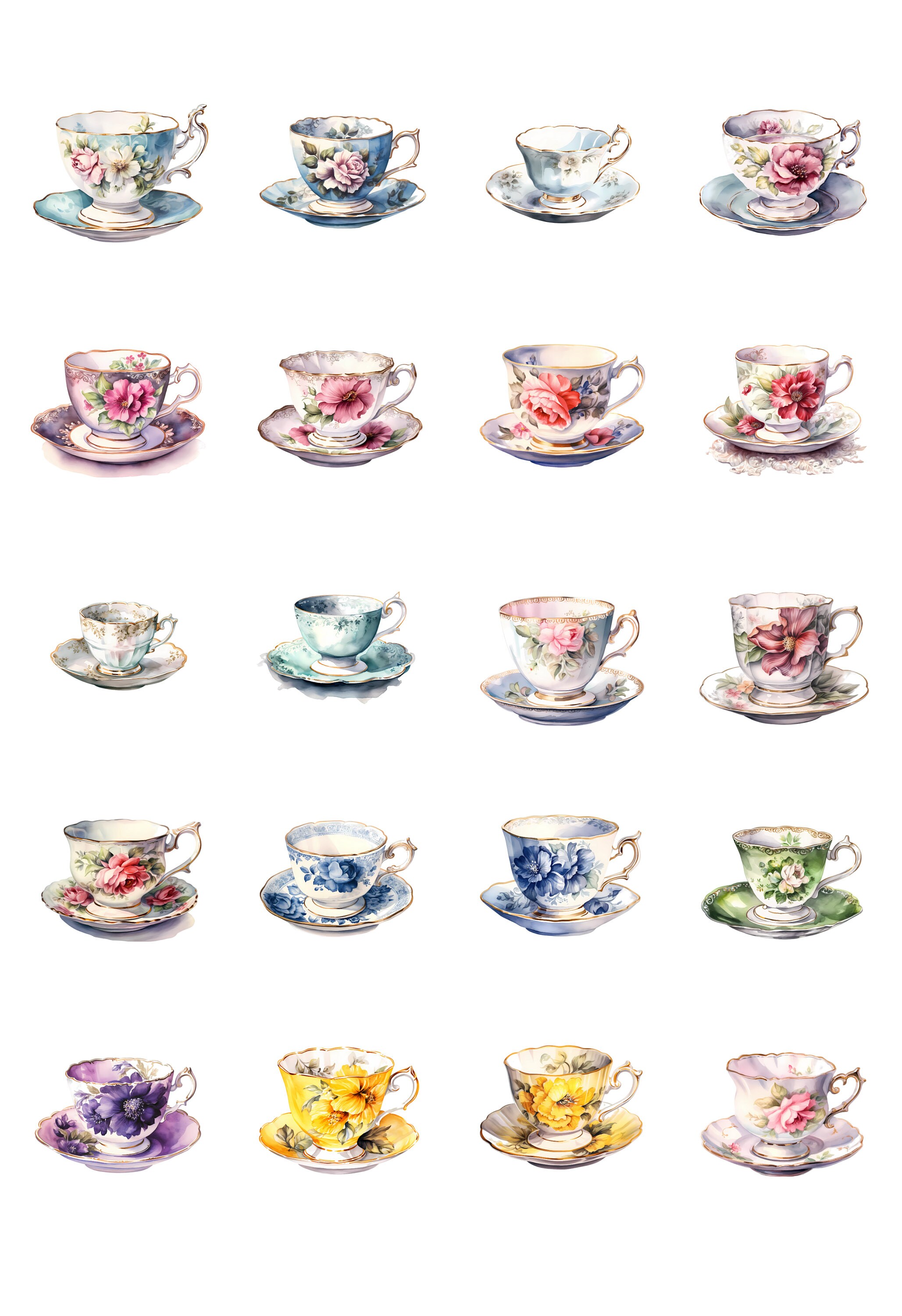 Vintage Tea Cup Clipart PNG, Tea Cups Clip Art, Tea Cup Digital ...