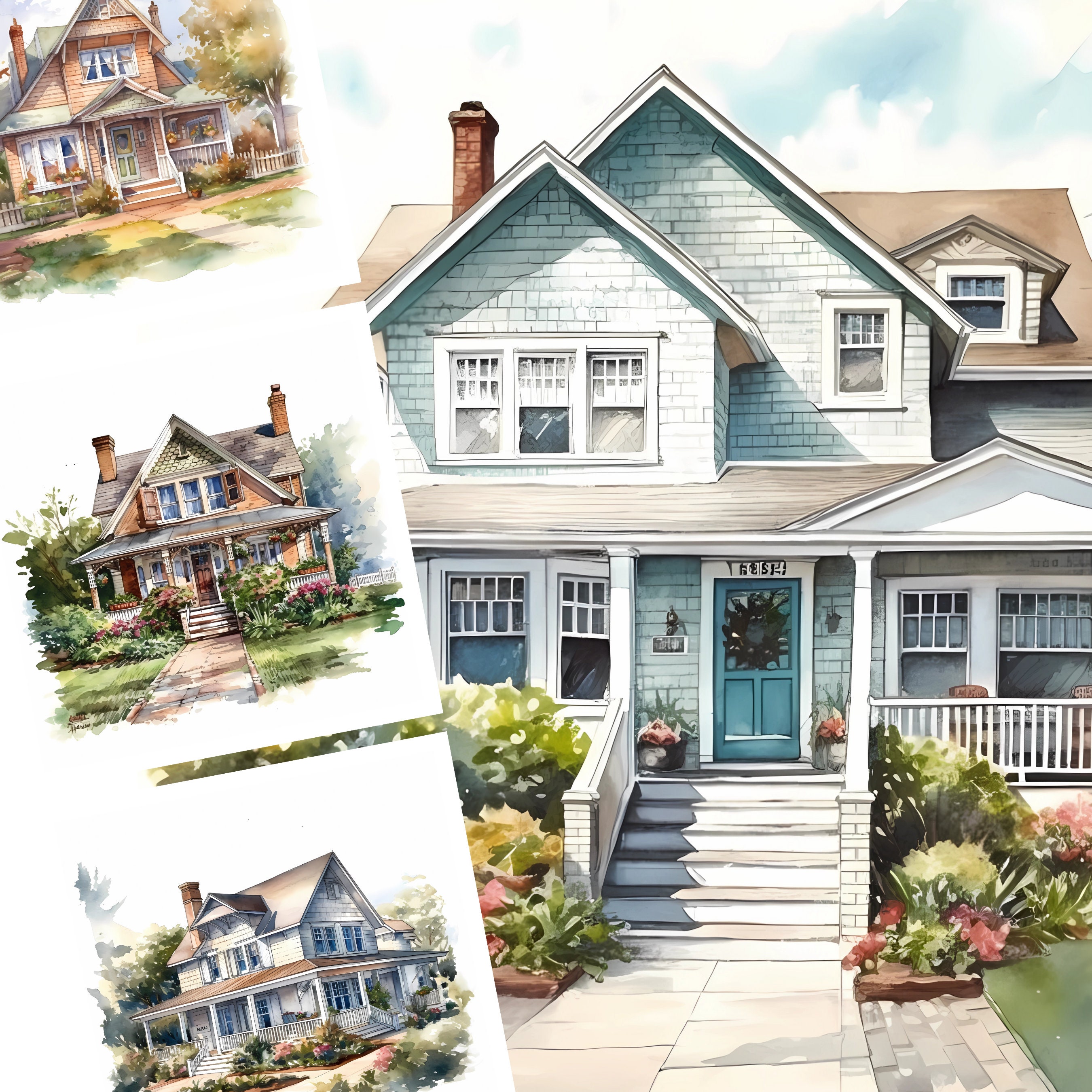Watercolor House Clipart, Cozy Homes, Houses PNG, Clipart Bundle ...