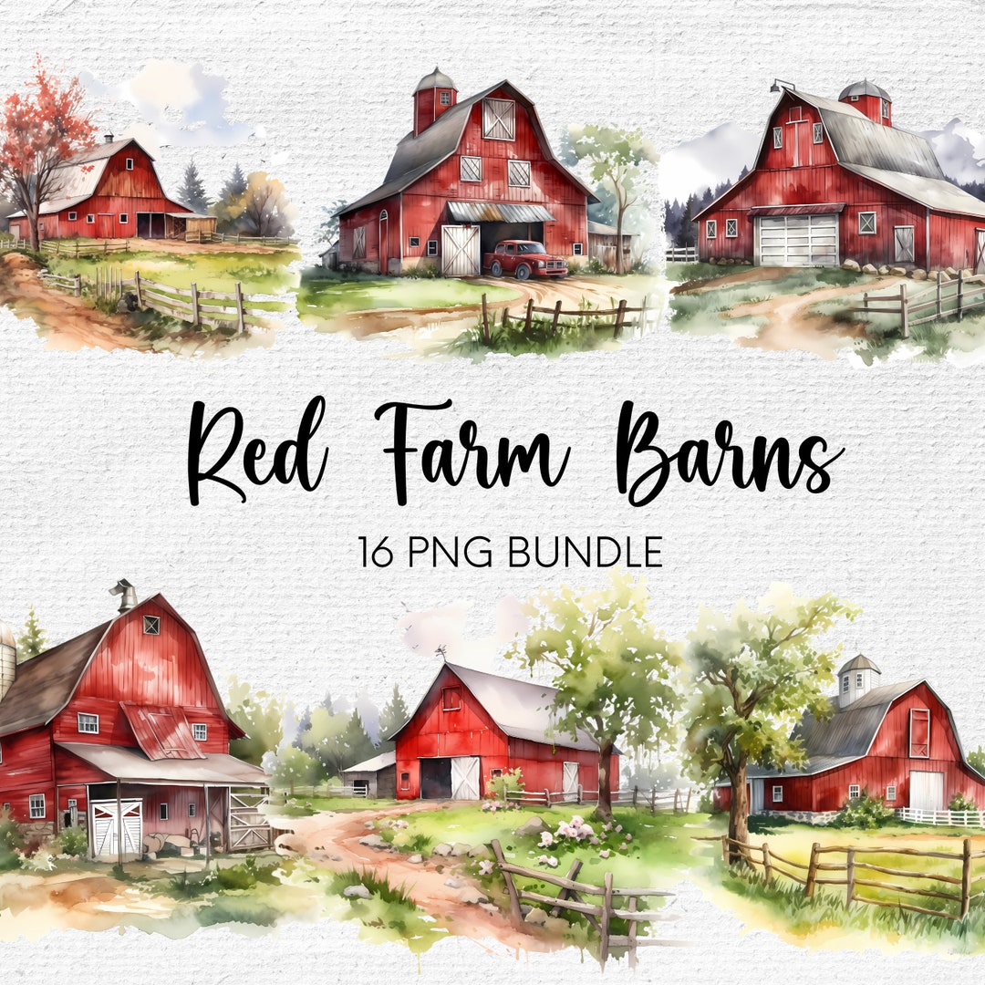 Red Barn Clipart, Watercolor Farm Clipart, Farmhouse PNG, Farm Clipart ...