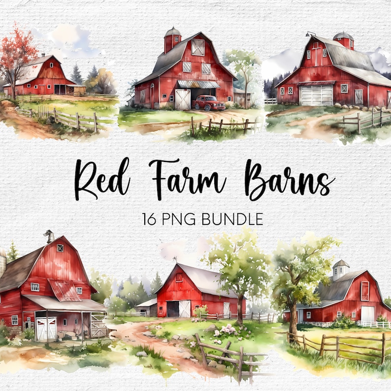 Red Barn Clipart, Watercolor Farm Clipart, Farmhouse PNG, Farm Clipart ...