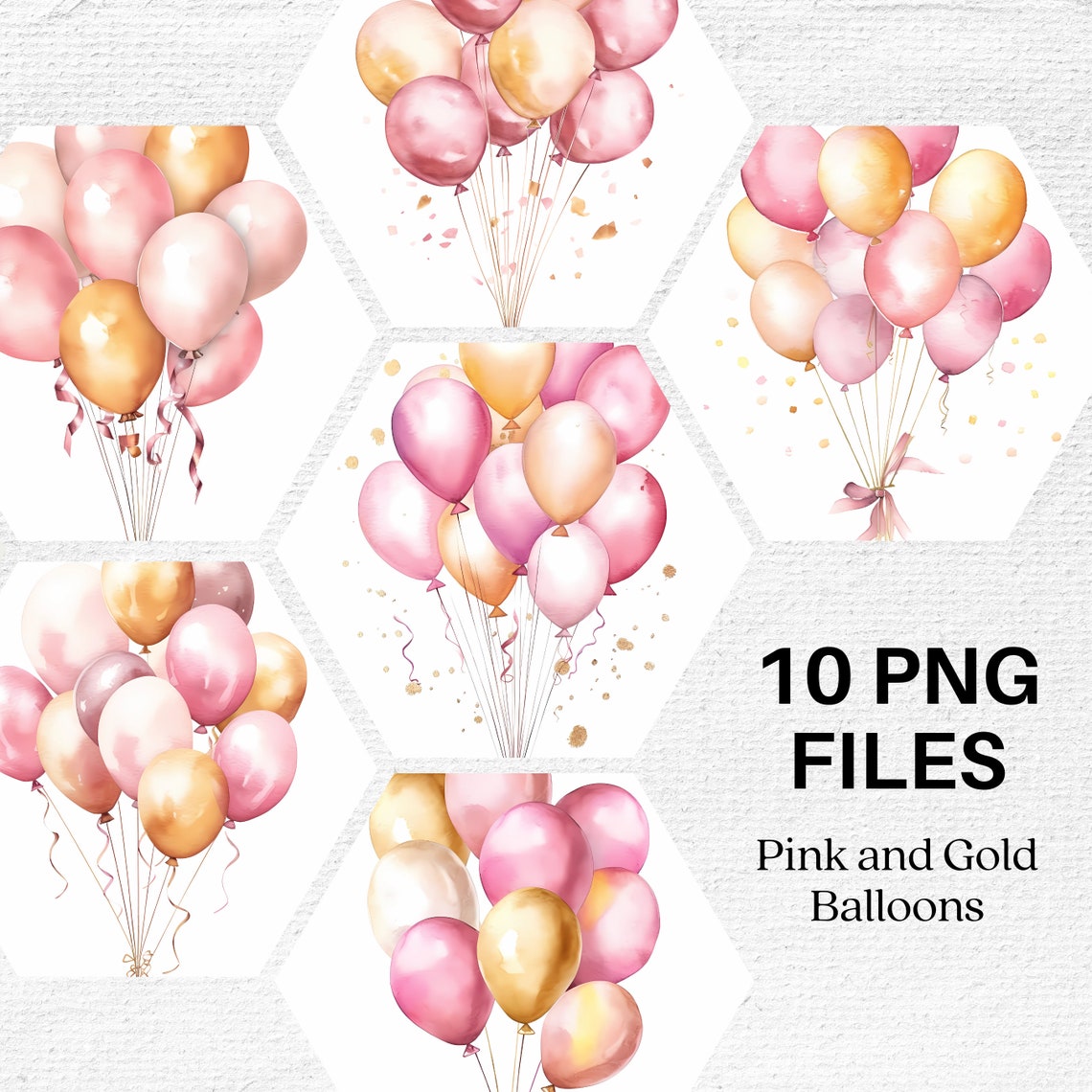 Pink and Gold Balloon Clipart, Watercolor Clipart Bundle, Baby Shower ...