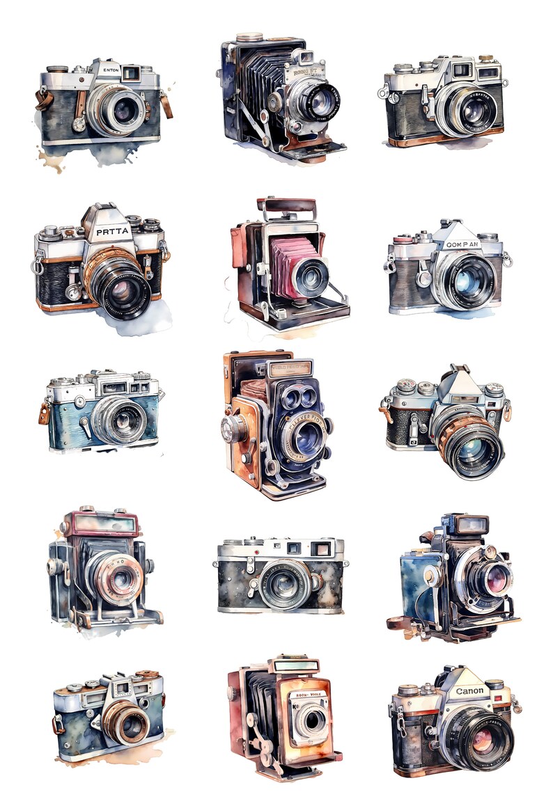 Vintage Camera Watercolor Clipart Bundle, Watercolor Camera PNG ...