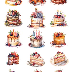 Watercolor Cake Clipart, Birthday Cake Clipart, Birthday Clipart ...