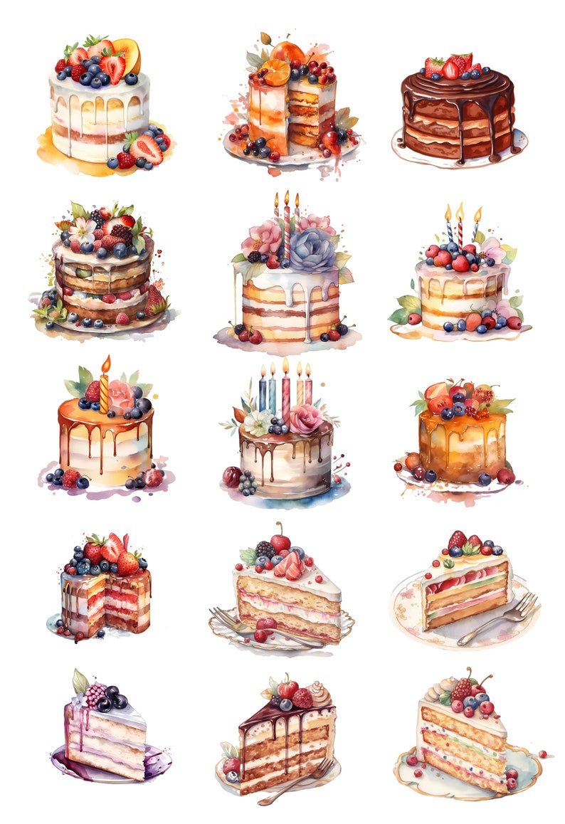 Watercolor Cake Clipart, Birthday Cake Clipart, Birthday Clipart ...