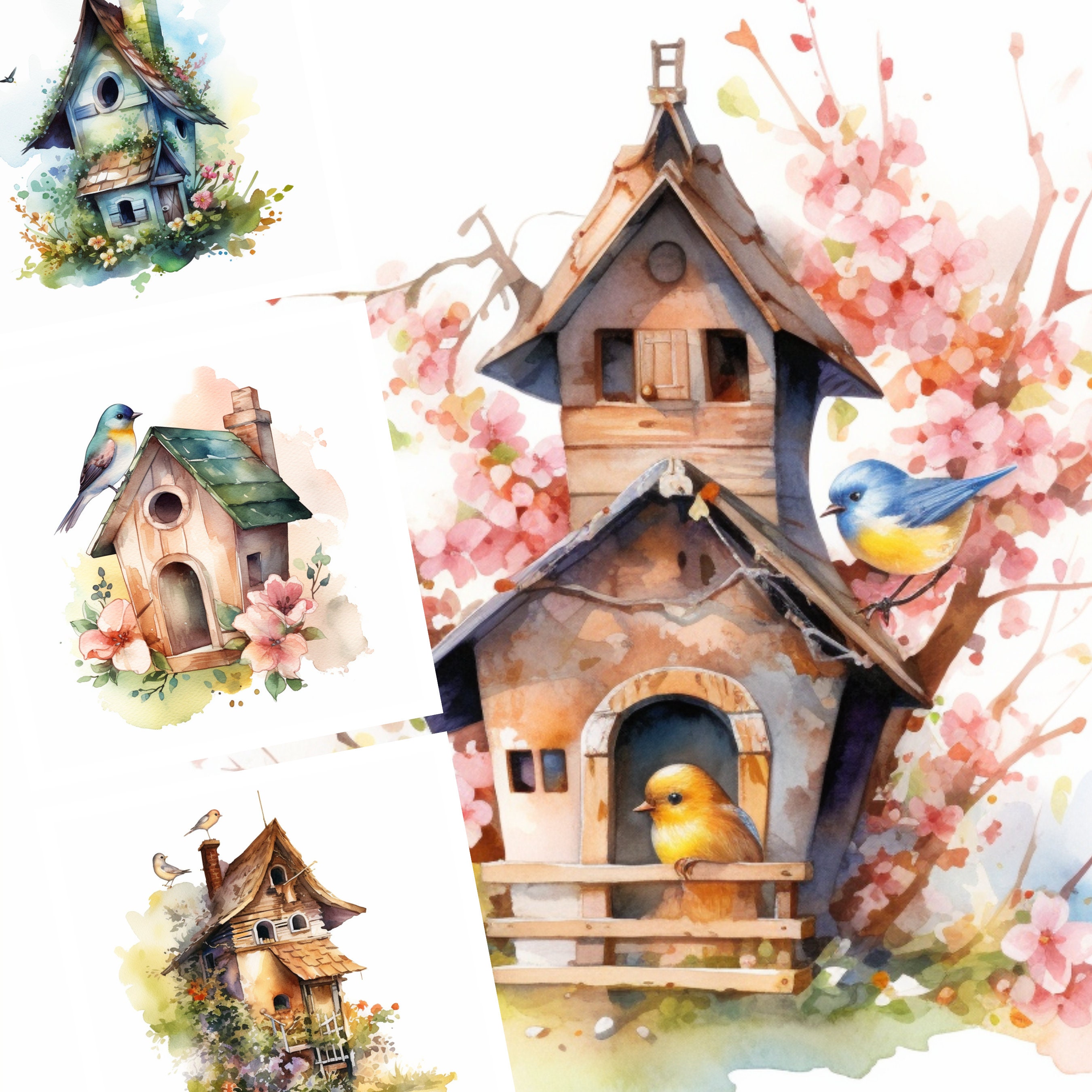 Birdhouse Clipart, Birdhouse PNG, Birdhouse Watercolor Clipart Bundle ...